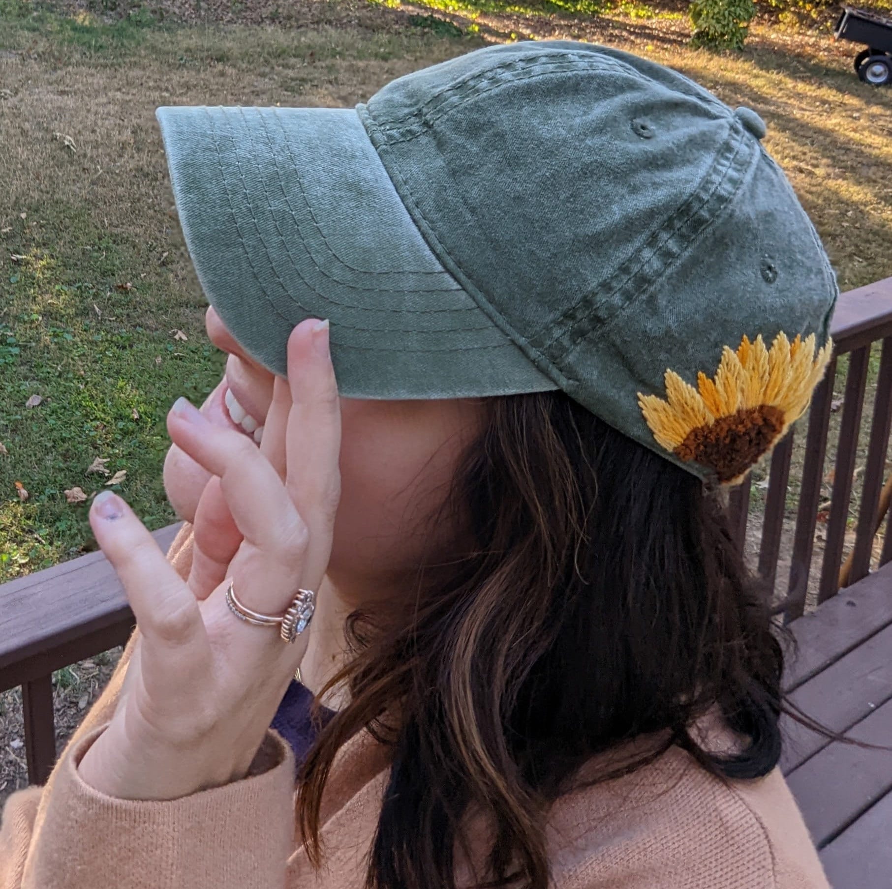 Sunflower BB Cap. Hand Embroidered. Hat. Handmade Hat. Bridal Hat ...