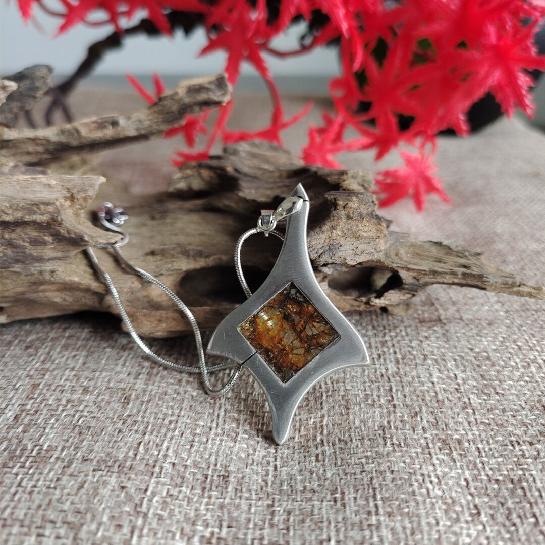 Pallasite Meteorite Pendant Natural Meteorite Necklace Brenham ...