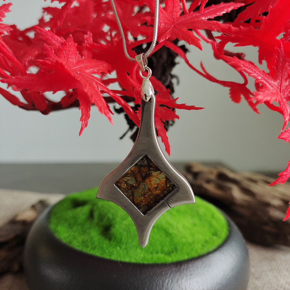 Pallasite Meteorite Pendant Natural Meteorite Necklace Brenham ...