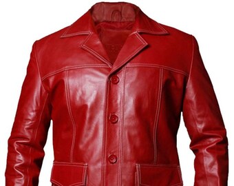 Red Leather Men Blazer - Etsy