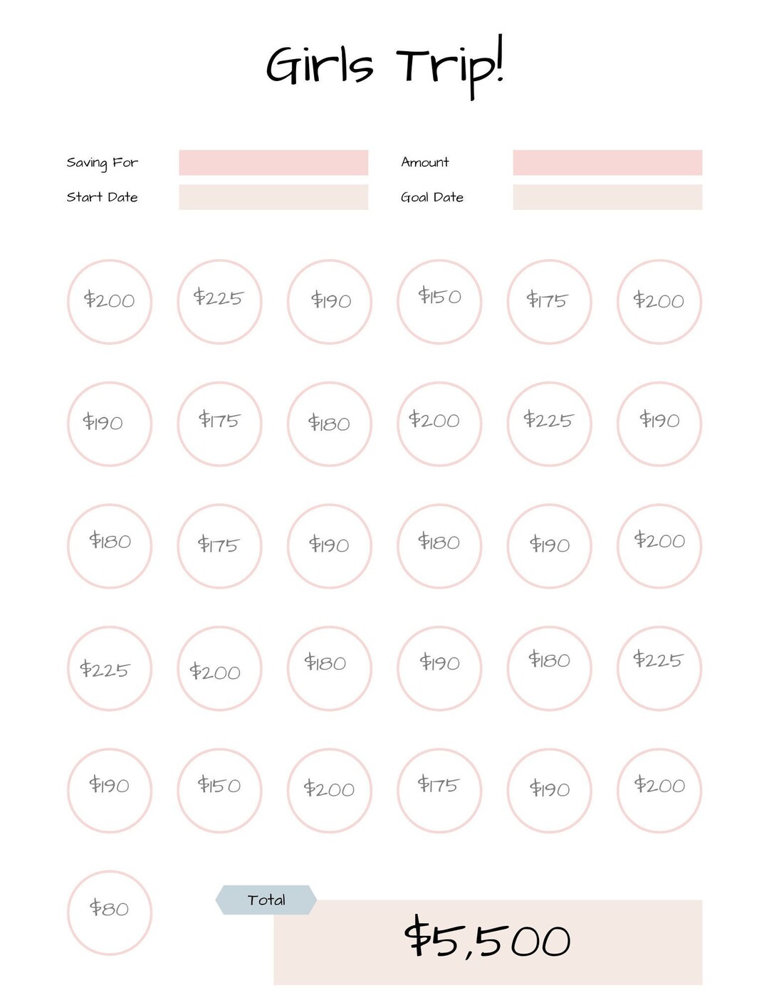 Girls Trip Savings Challenge - Etsy