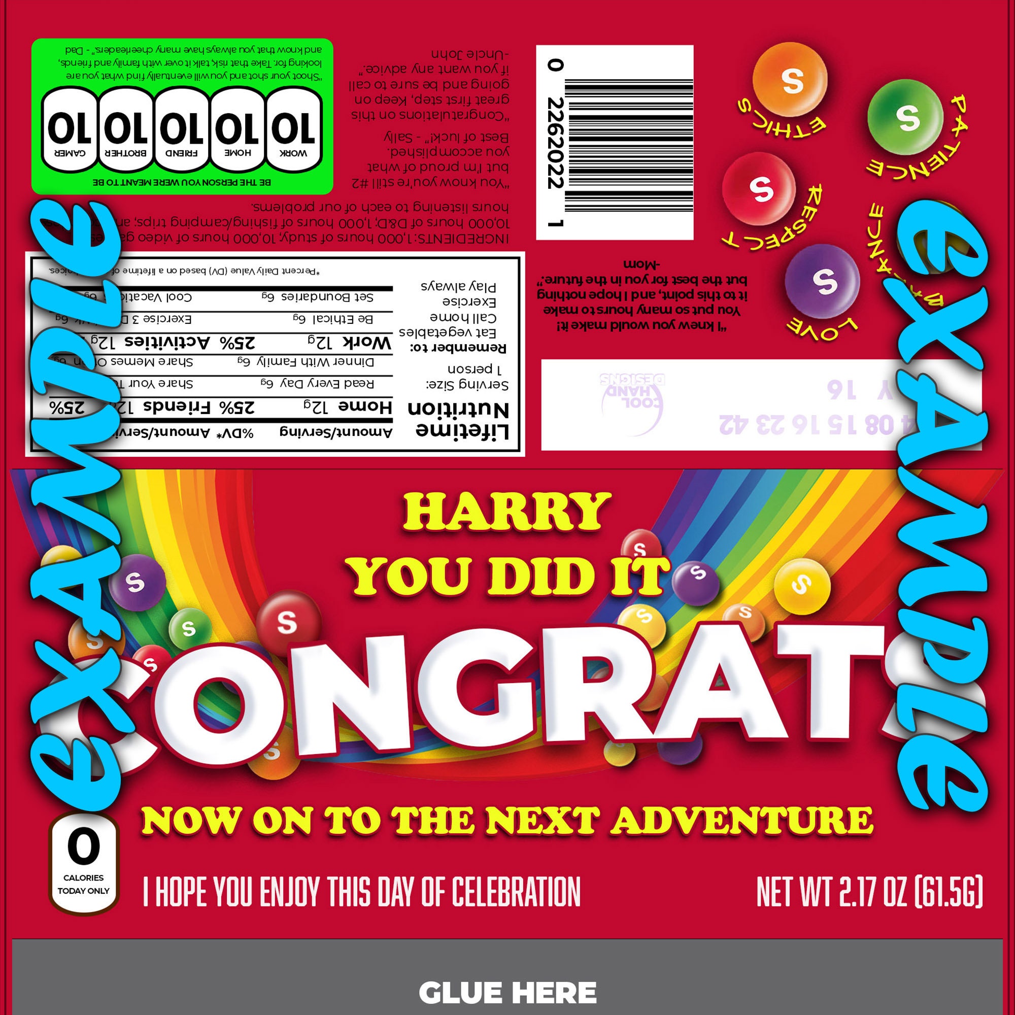 Custom Text Printable Candy Wrapper, Digital Design, Any Candy Bar You ...