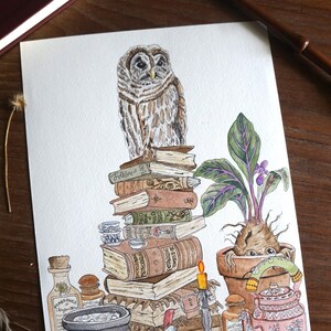 Owl Book Stack Wall Art INSTANT DOWNLOAD Wizarding Poster - Etsy