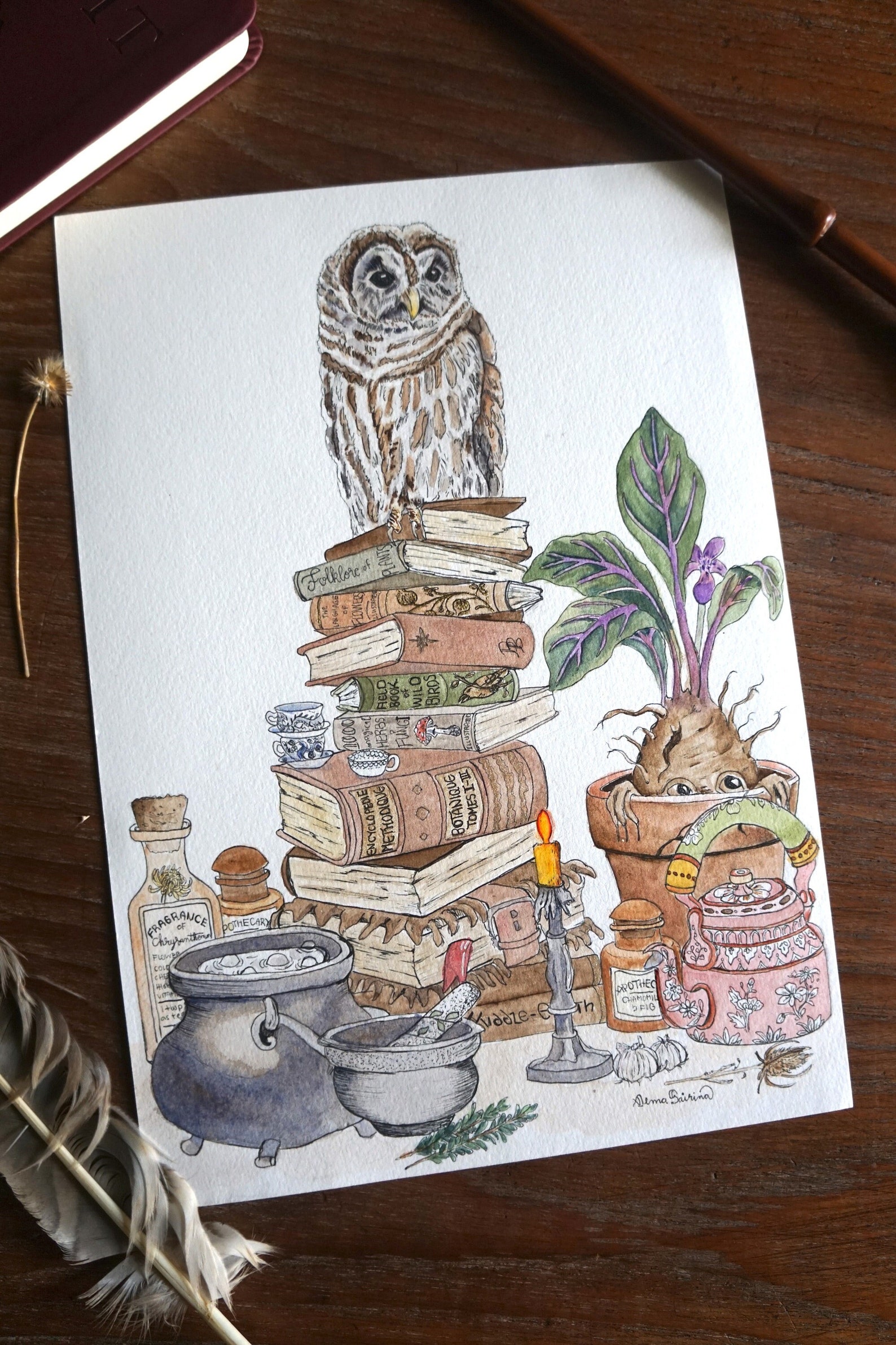 Owl Book Stack Wall Art INSTANT DOWNLOAD Wizarding Poster - Etsy