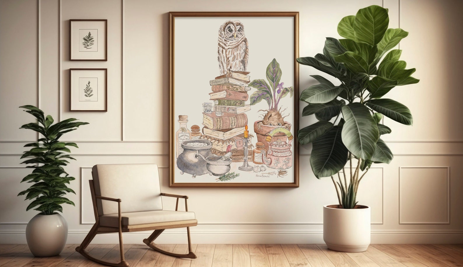 Owl Book Stack Wall Art INSTANT DOWNLOAD Wizarding Poster - Etsy