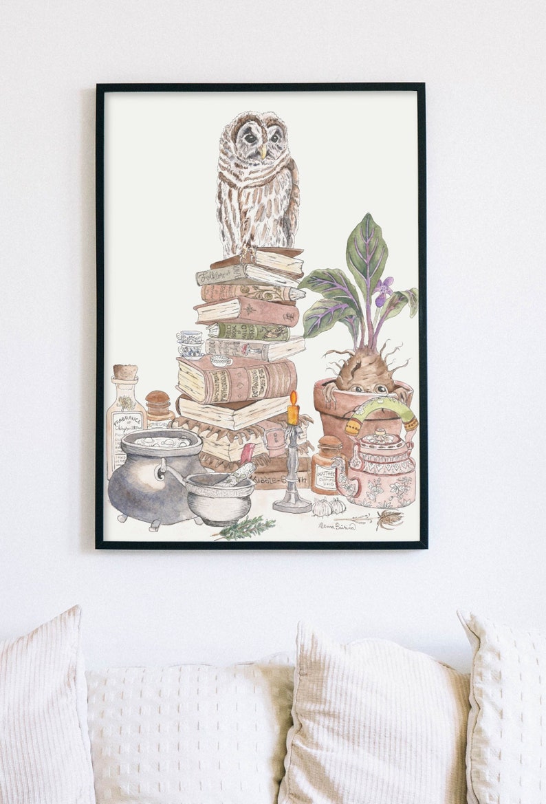 Owl Book Stack Wall Art INSTANT DOWNLOAD Wizarding Poster - Etsy