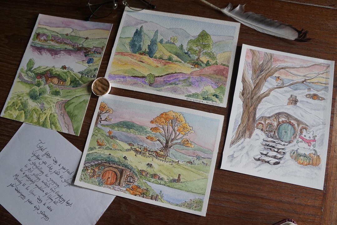 Four Seasons in the Shire Watercolor Hobbit Home Art Print Hobbitcore ...