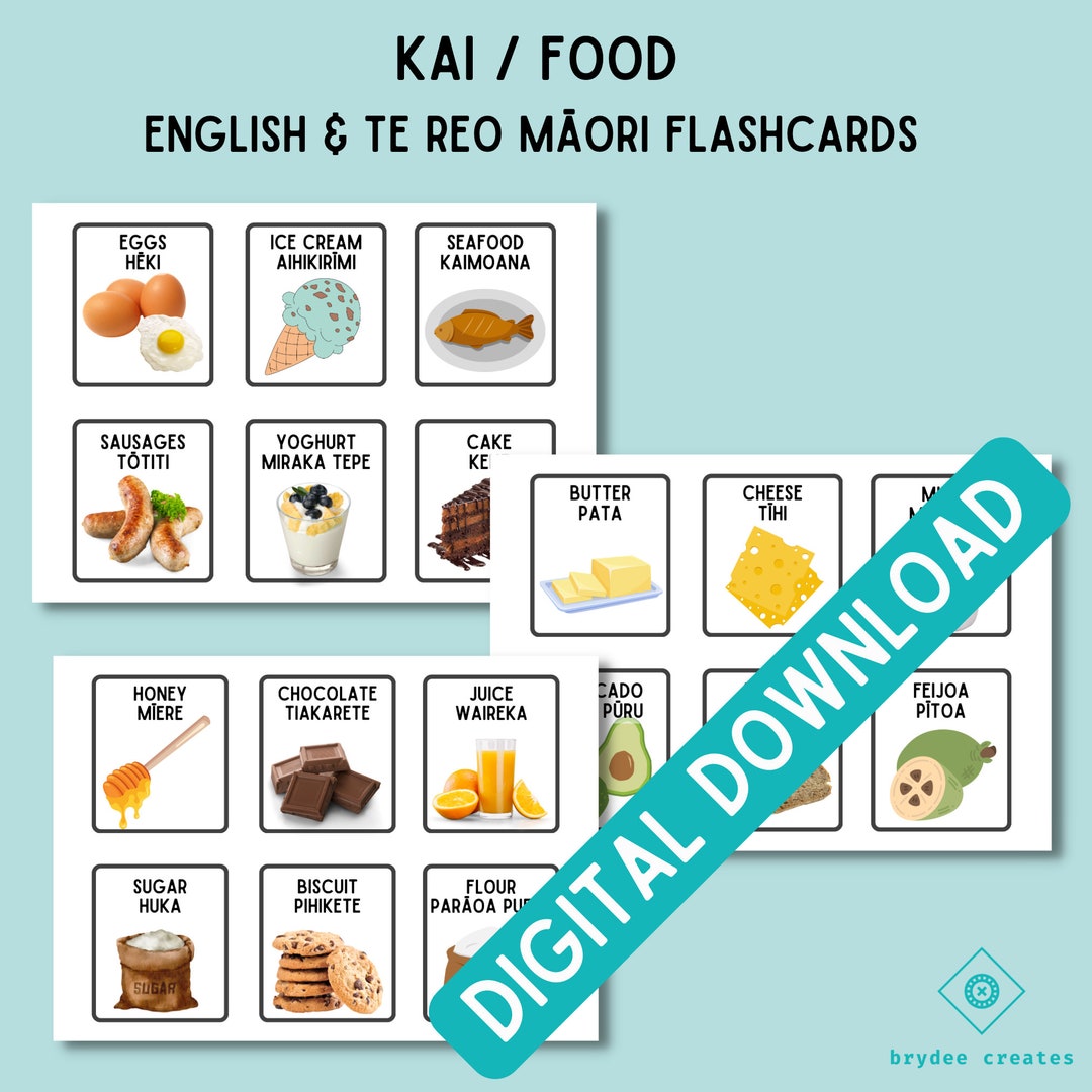 Food Kai Flashcards English Te Reo Māori - Etsy