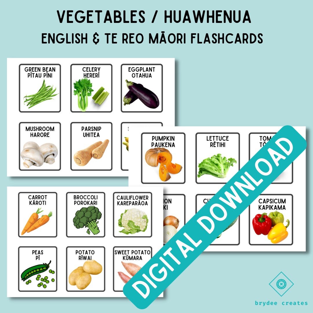 Vegetables Huawhenua Flashcards English Te Reo Māori - Etsy