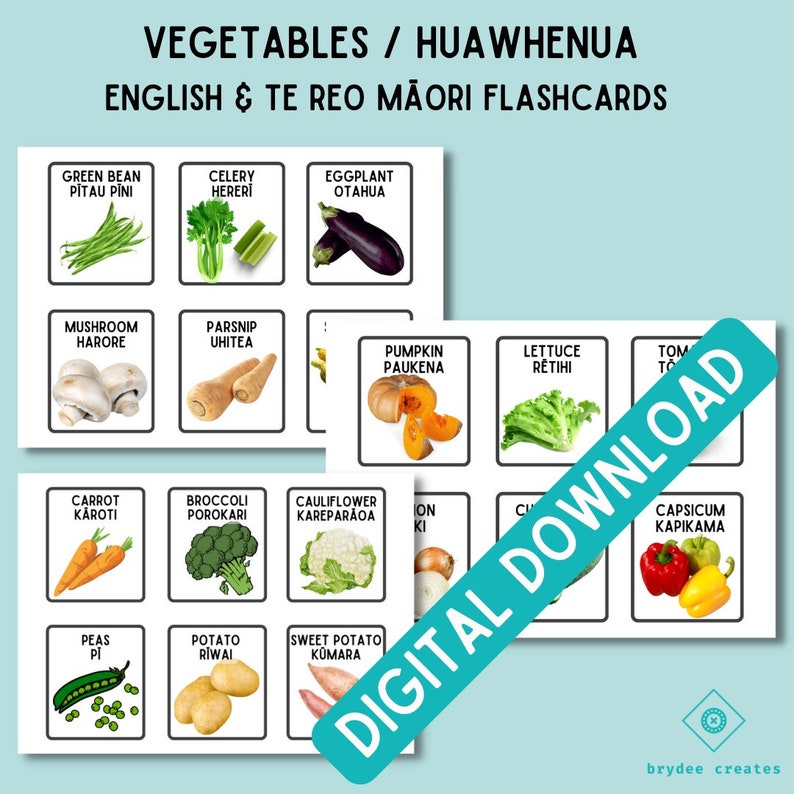 Vegetables Huawhenua Flashcards English Te Reo Māori - Etsy