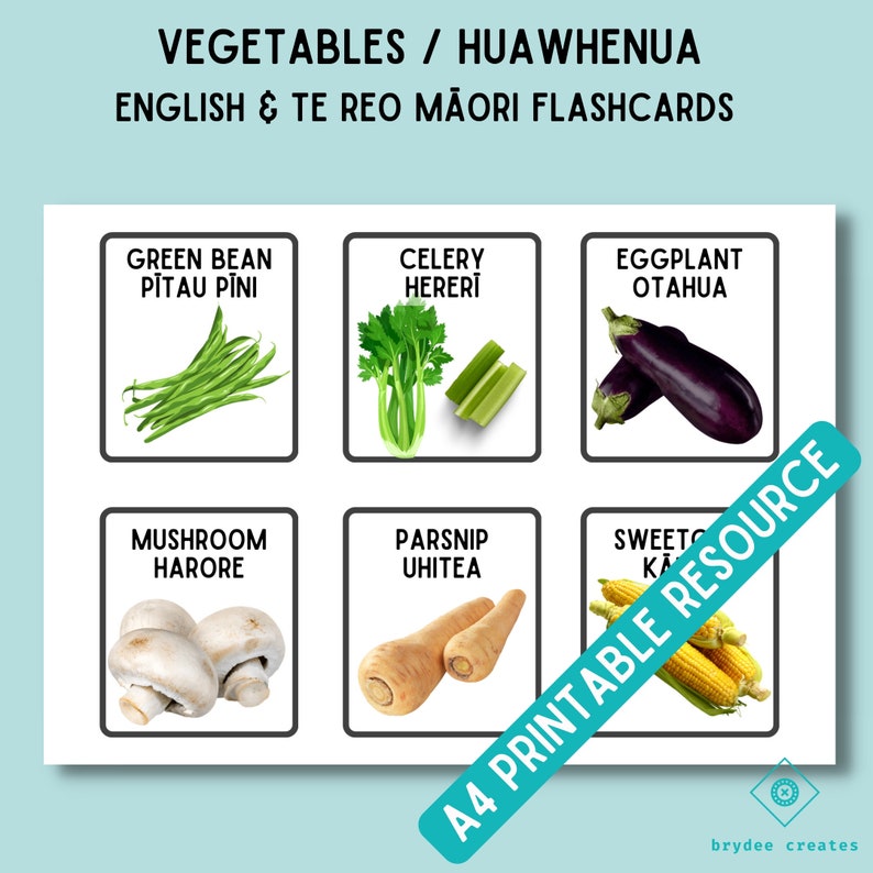 Vegetables Huawhenua Flashcards English Te Reo Māori - Etsy