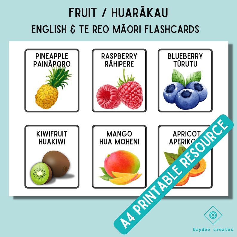 Fruit Huarākau Flashcards English Te Reo Māori - Etsy