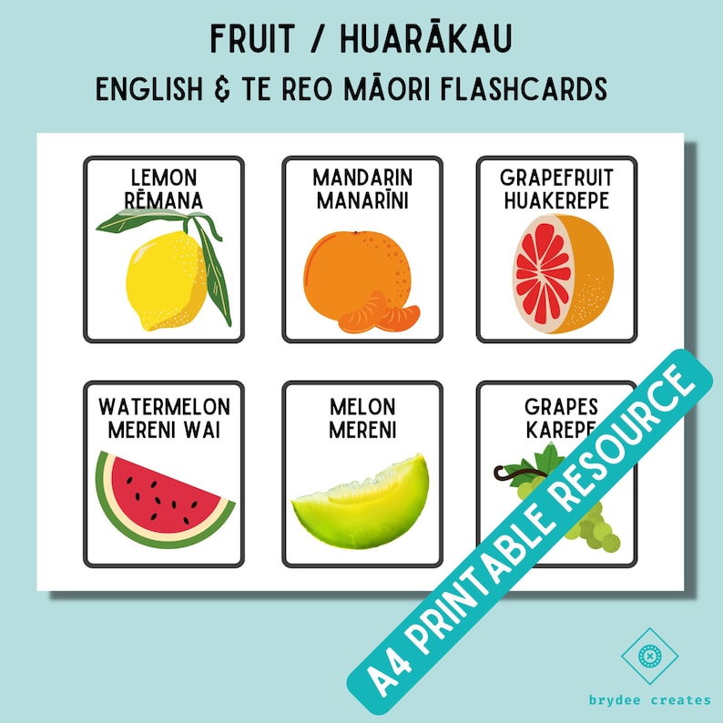 Fruit Huarākau Flashcards English Te Reo Māori - Etsy