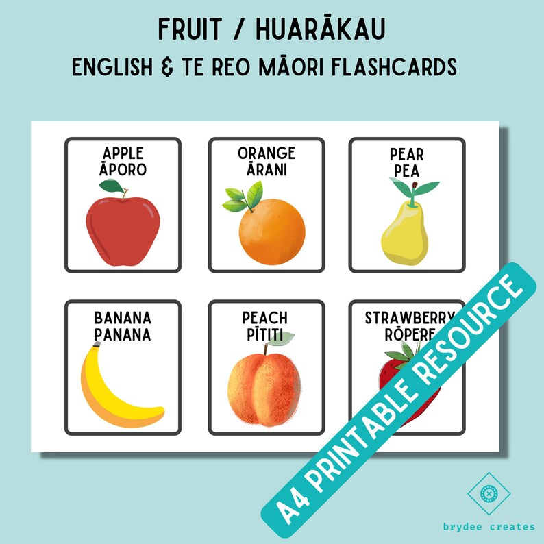 Fruit Huarākau Flashcards English Te Reo Māori - Etsy