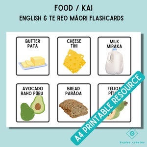 Food Kai Flashcards English Te Reo Māori - Etsy
