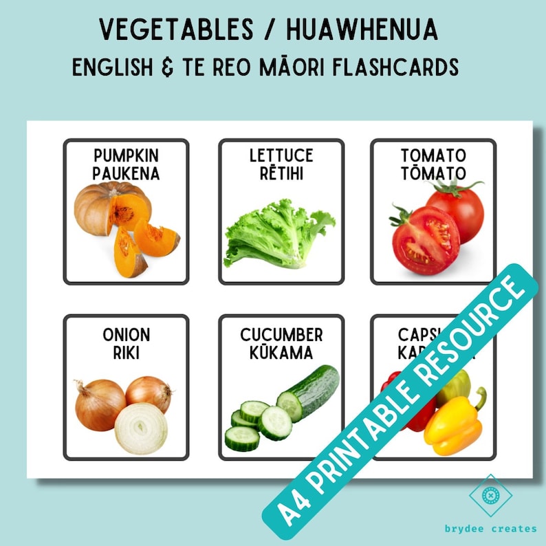 Vegetables Huawhenua Flashcards English Te Reo Māori - Etsy