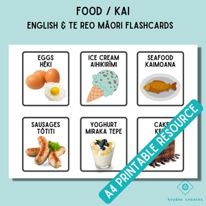 Food Kai Flashcards English Te Reo Māori - Etsy