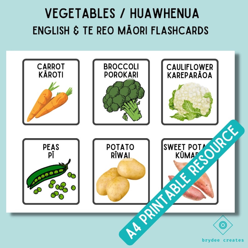 Vegetables Huawhenua Flashcards English Te Reo Māori - Etsy