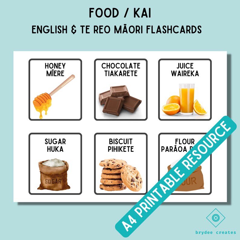 Food Kai Flashcards English Te Reo Māori - Etsy