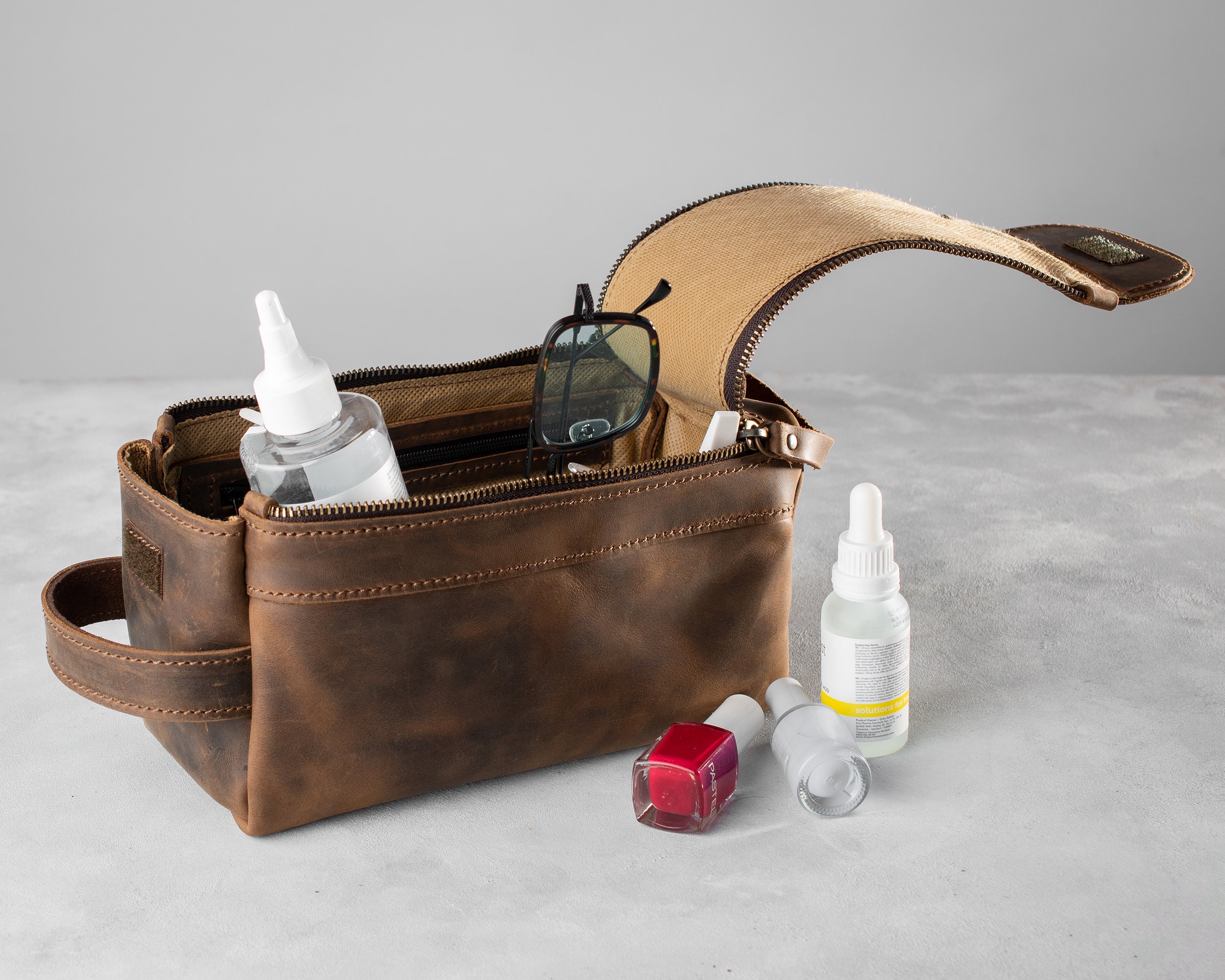Personalized Leather Dopp Kit for Men, Leather Men's Travel Toiletry ...