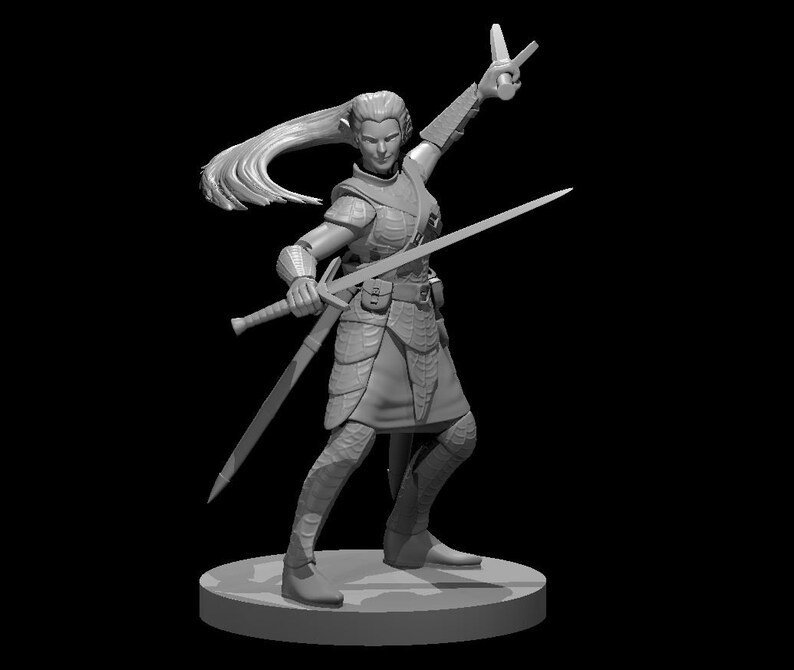 Fighter Miniature Drow 3D Printed Tabletop Figure for Dungeons ...