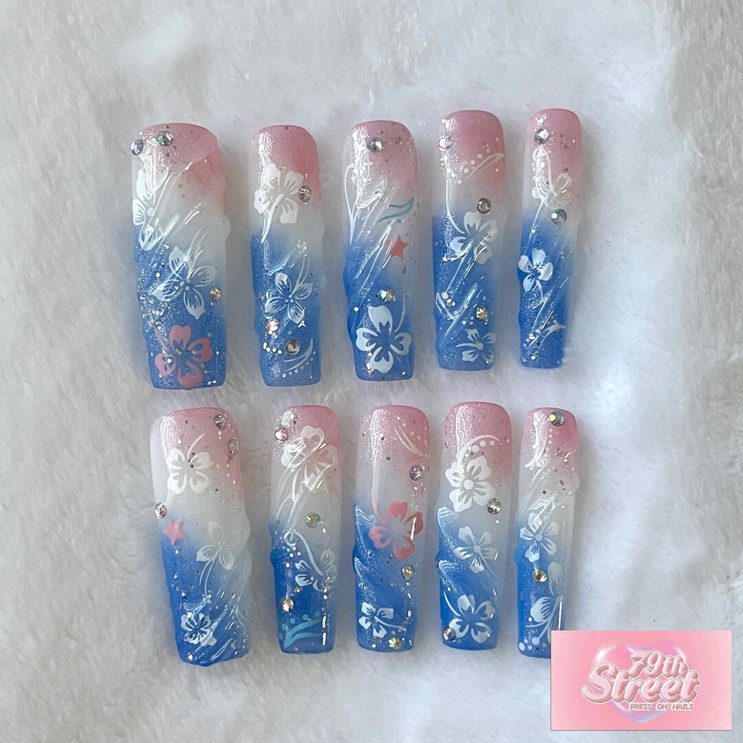 Hawaii Blossom Handmade Aesthetic Press on Nails - Etsy