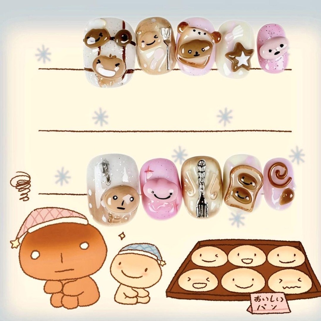 Toasted Bread Press on Nails – Kawaii Bread & Toast Nails, Pastry ...