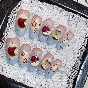 Apple Pop Fantasy Nails – Handmade 3D Apple Press-on Set, Cartoon-style ...
