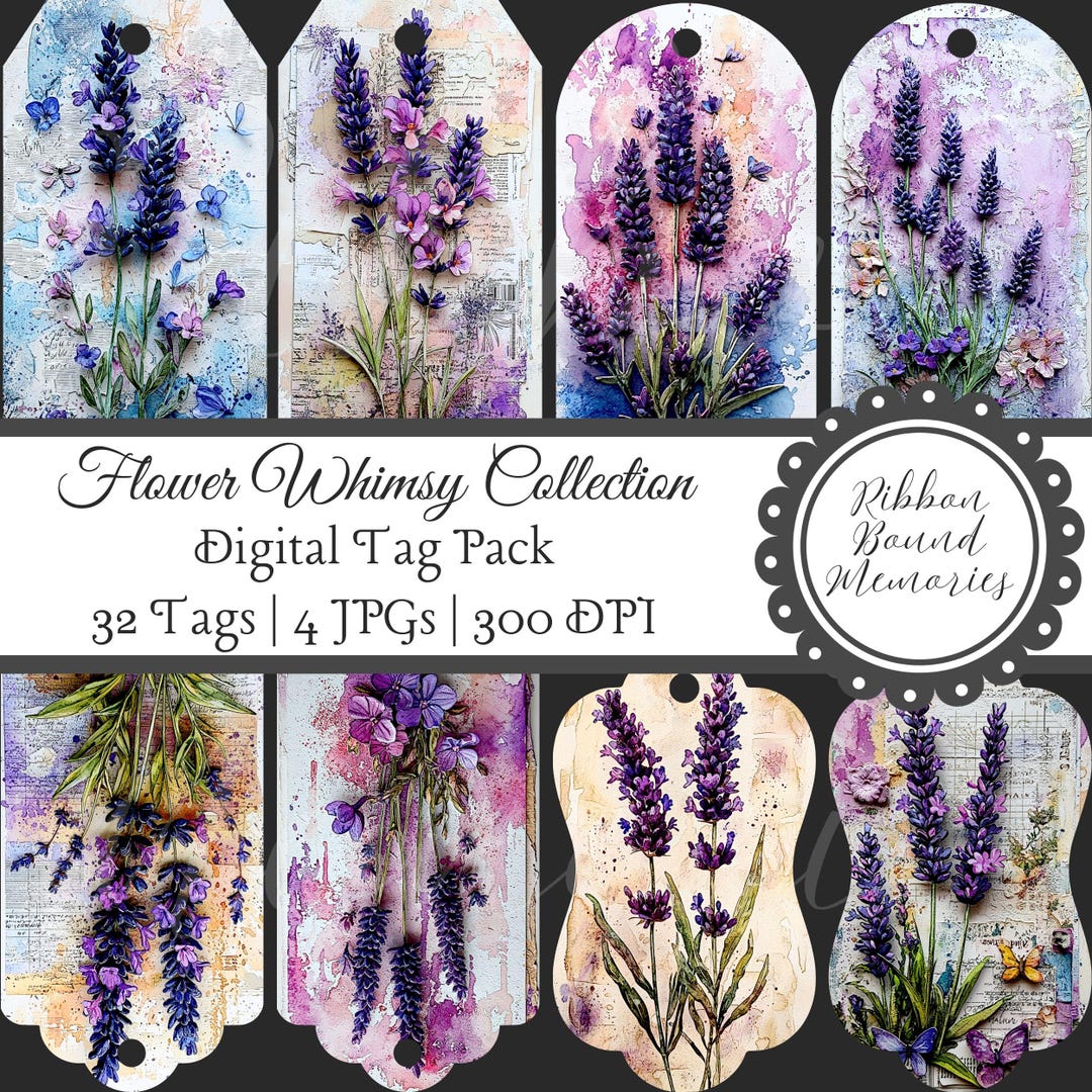 Lavender Scrapbook Tag Digital Set Lavish Flower Whimsy Scrapbooking ...
