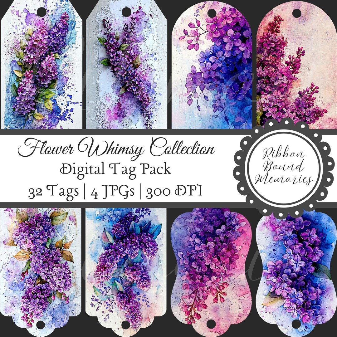 Lilacs Scrapbook Tag Digital Set Lush Lilac Flower Whimsy Scrapbooking ...