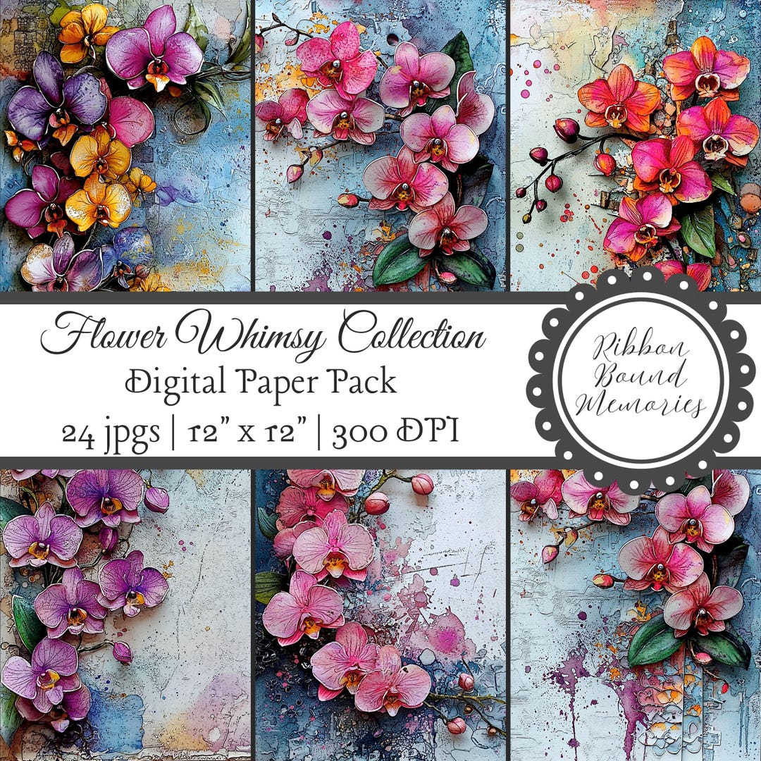 Orchids Scrapbooking Digital Paper Set 12x12 Opulent Orchid Flower ...