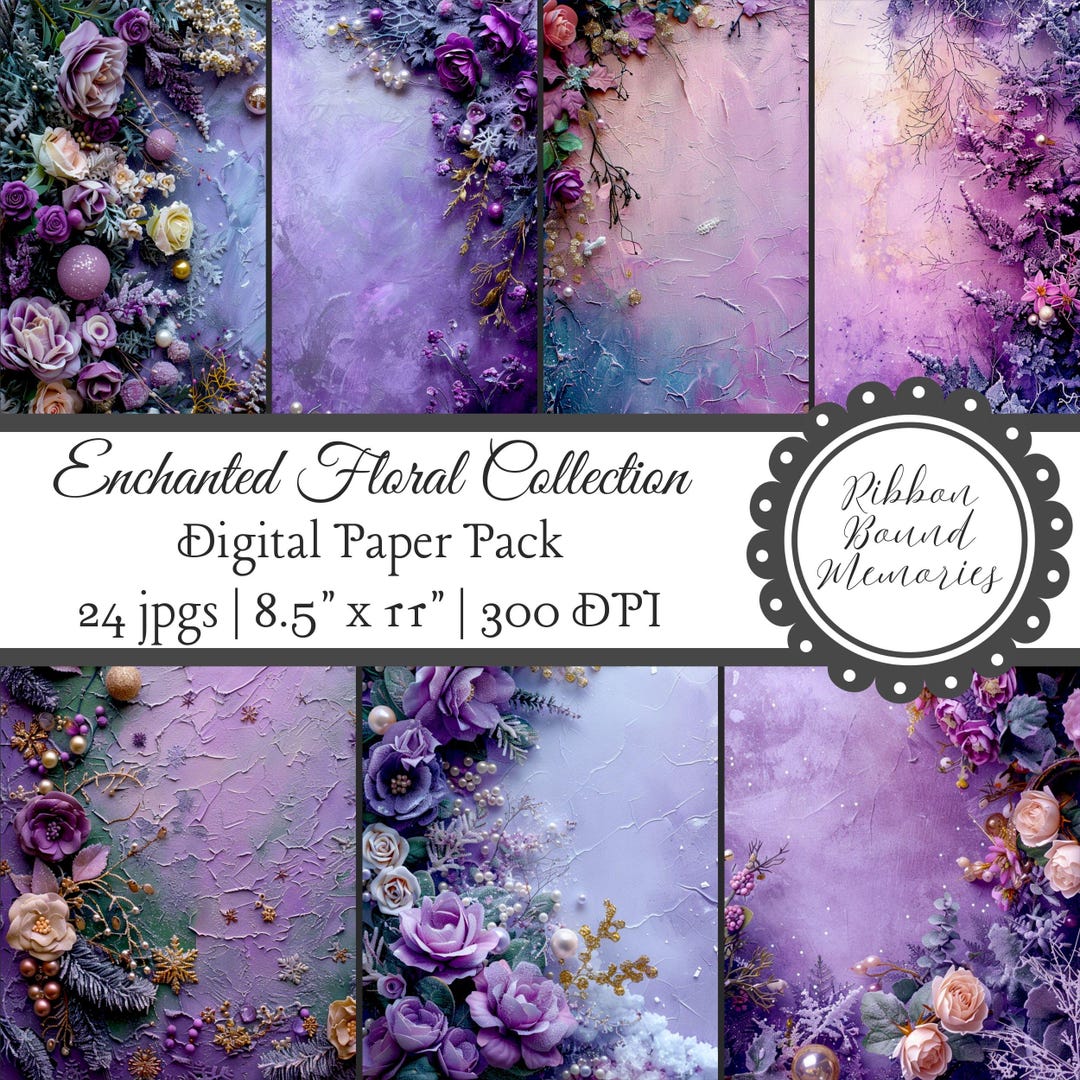 Purple Floral Scrapbooking Digital Paper Set 8.5x11 Vintage Flower ...