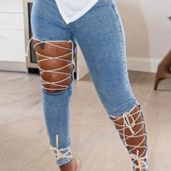 Lace up Jeans - Etsy