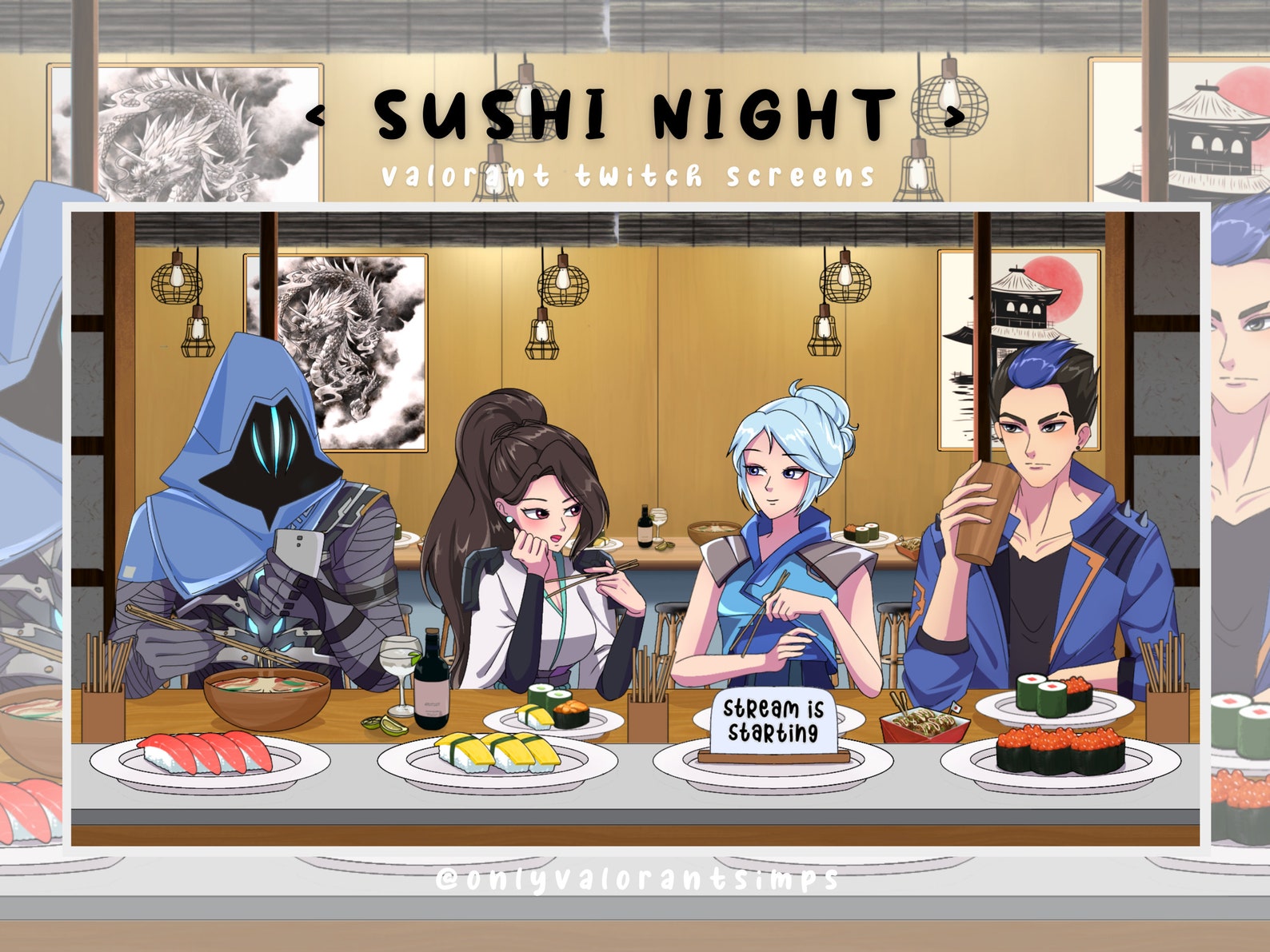 Valorant Sushi Night Twitch Screen, Valorant Twitch Omen Sage Jett Yoru ...