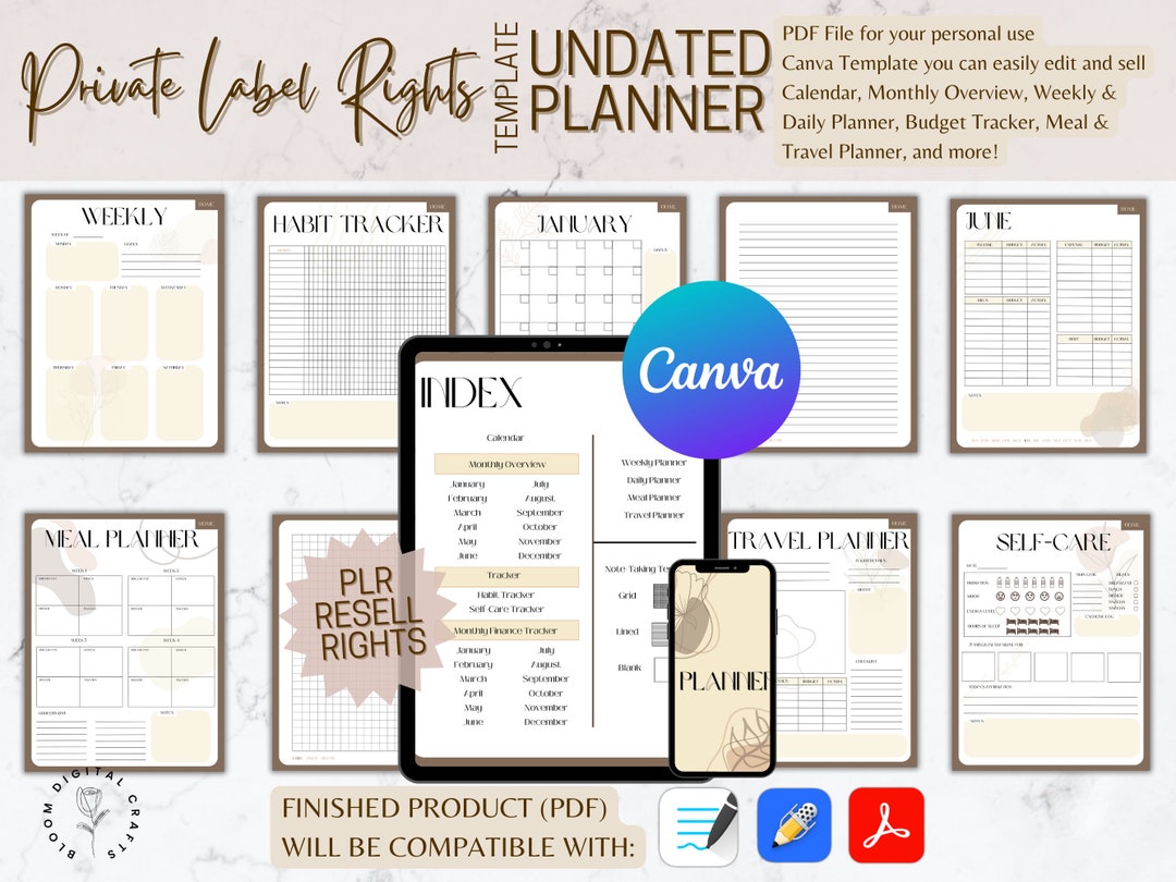 PLR Template UNDATED Digital Planner Resell Template Habit Tracker Self ...