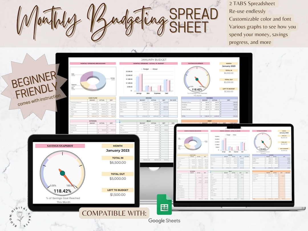 Monthly Budget Spreadsheet Google Sheets Beginner Friendly Spreadsheet ...