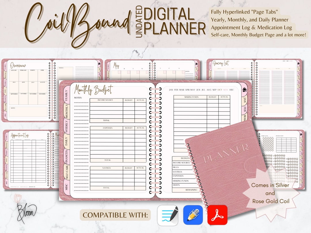 Undated Coil Bound Digital Planner Neutral Minimalist Planner Monthly ...