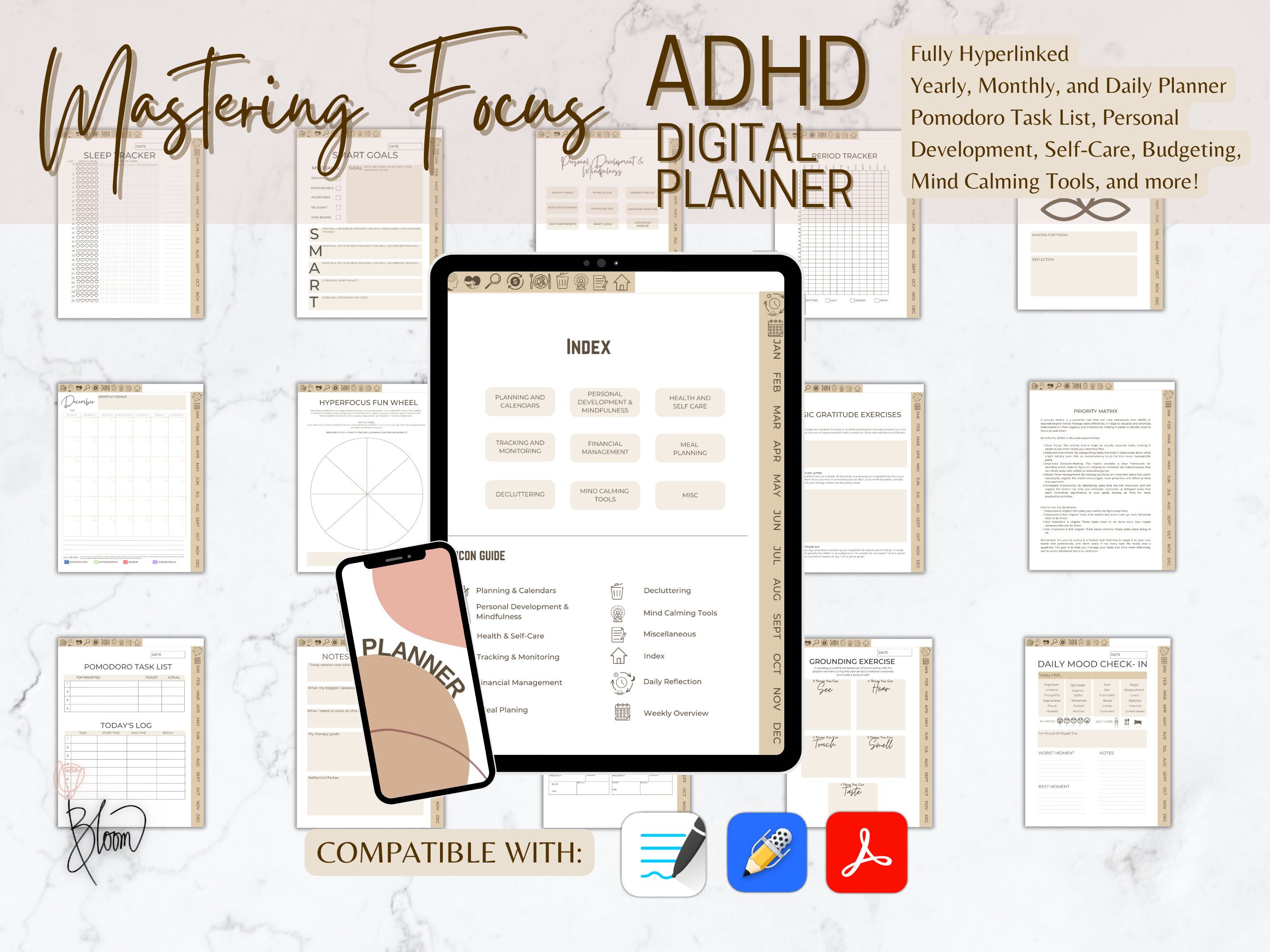 ADHD Digital Planner Life Planner Pomodoro Habit Tracker Budget Planner ...