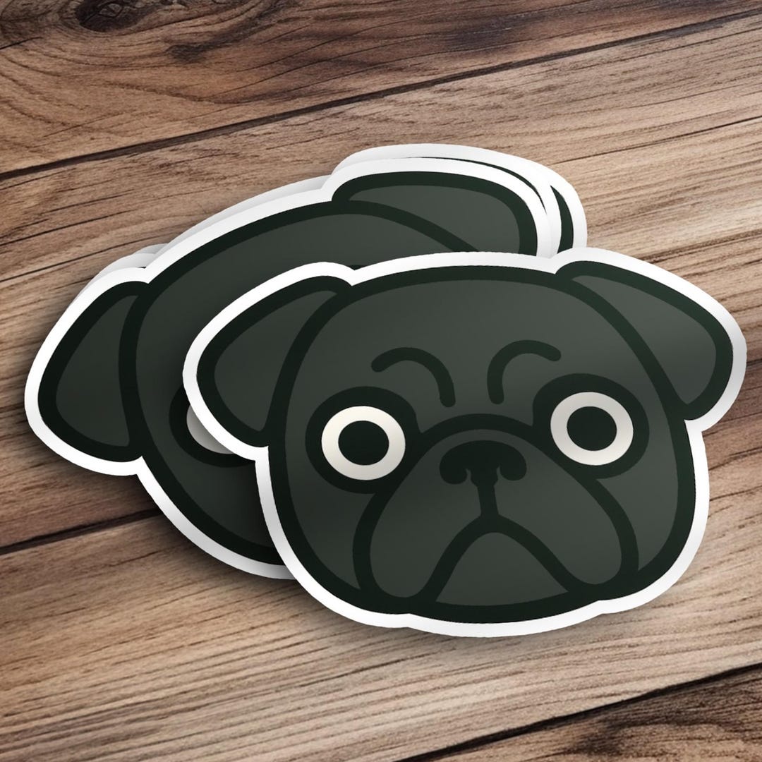 Pug Stickers Cute Black Pug Decals Funny Dog Adorable Puppy Vinyl ...