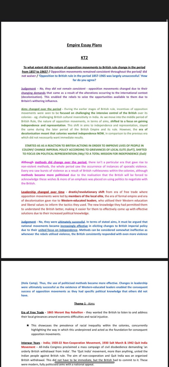 A Level OCR History British Empire 25marker Essay Plans - Etsy UK