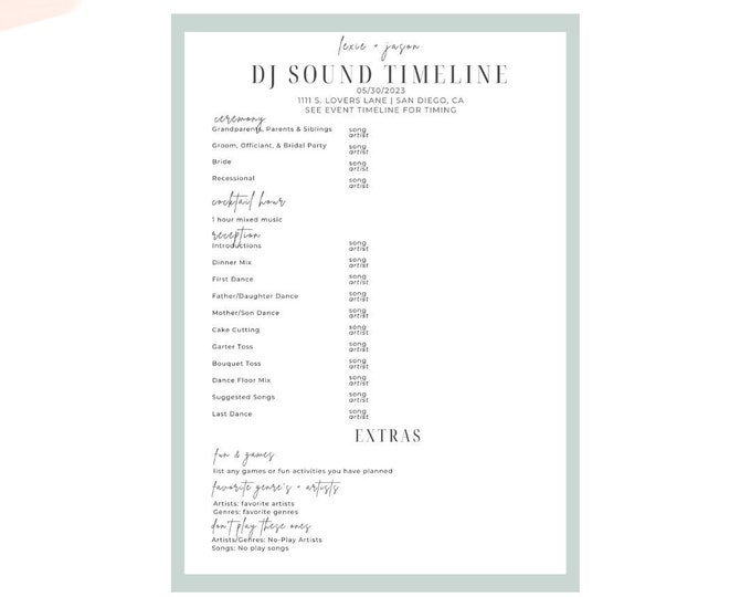 Sage Wedding DJ Timeline Template, DJ Wedding Music Planning Guide ...