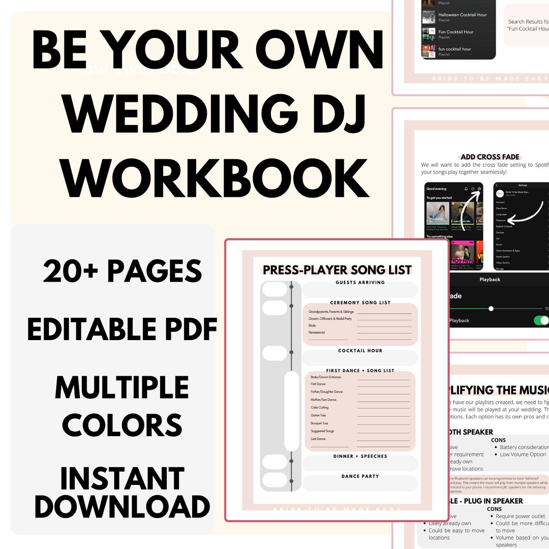 Pink DIY Wedding DJ Template, Wedding Music Planning Guide, Be Your Own ...