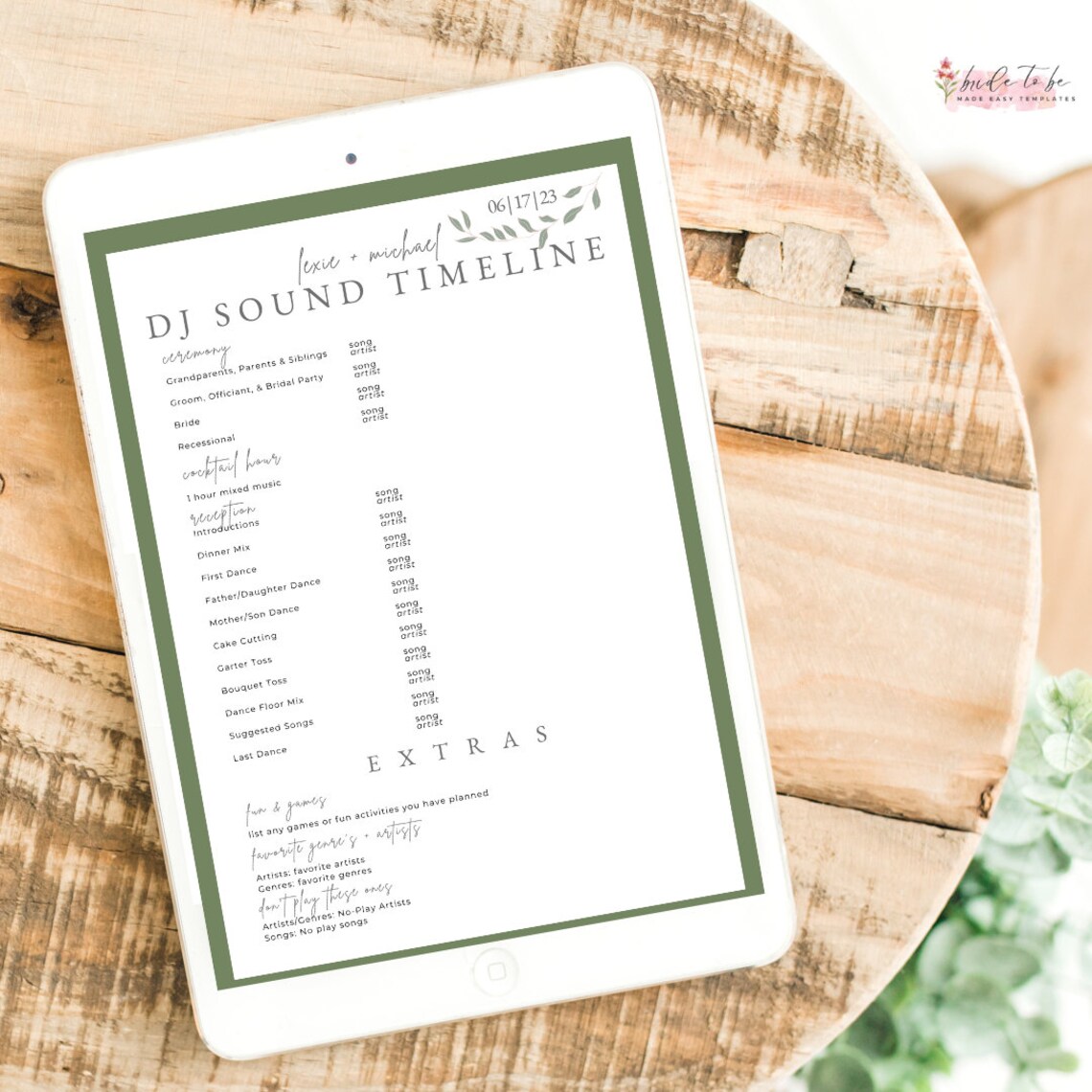 Eucalyptus Wedding DJ Timeline Template, DJ Wedding Music Planning ...