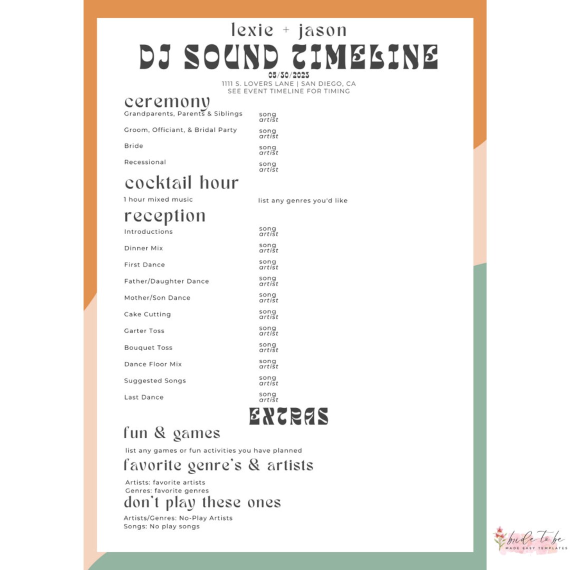 Groovy Retro Wedding DJ Timeline Template, Modern DJ Wedding Music ...