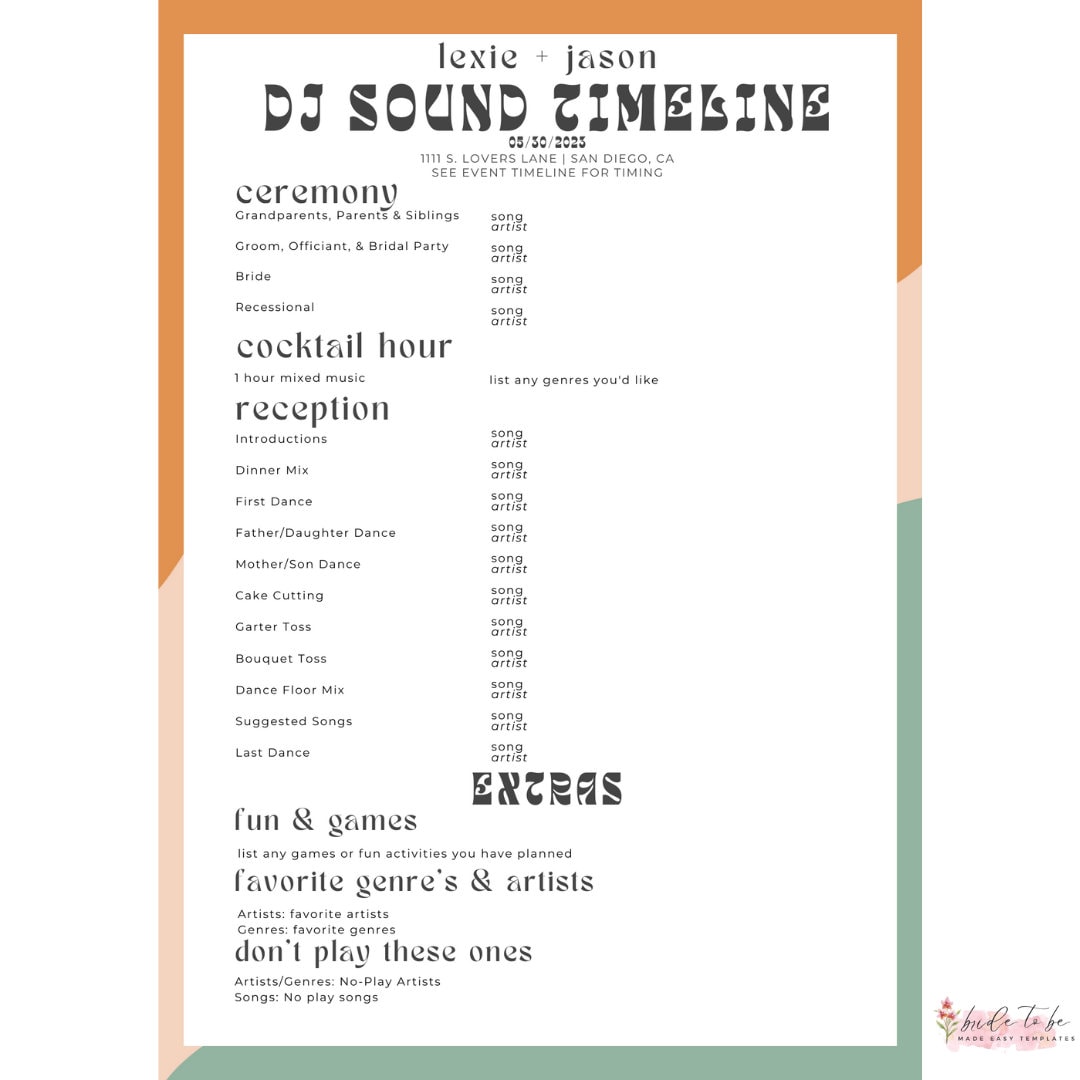 Groovy Retro Wedding DJ Timeline Template, Modern DJ Wedding Music ...