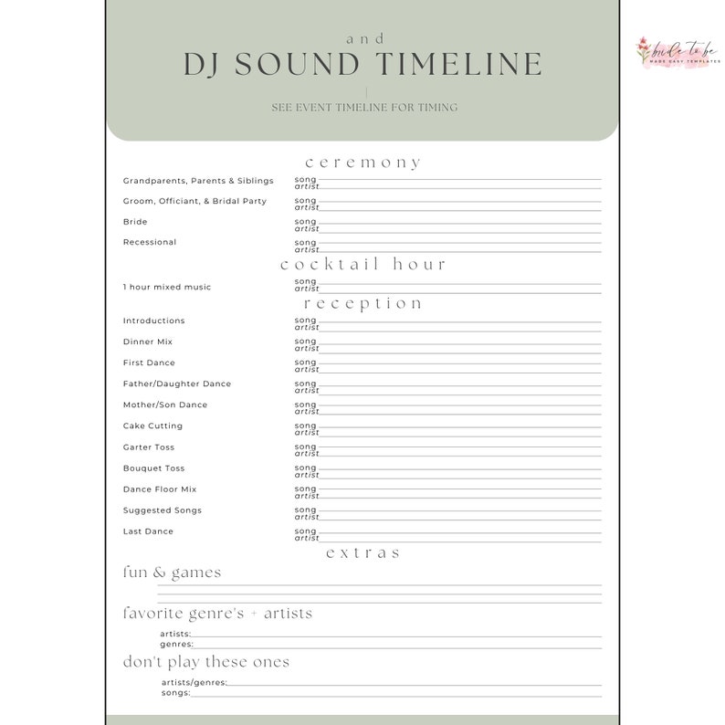 Wedding DJ Timeline Template DJ Wedding Music Planning Guide Wedding Song List Template Etsy