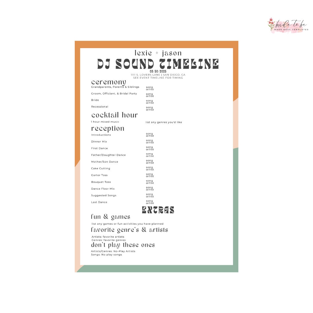 Groovy Retro Wedding DJ Timeline Template, Modern DJ Wedding Music ...