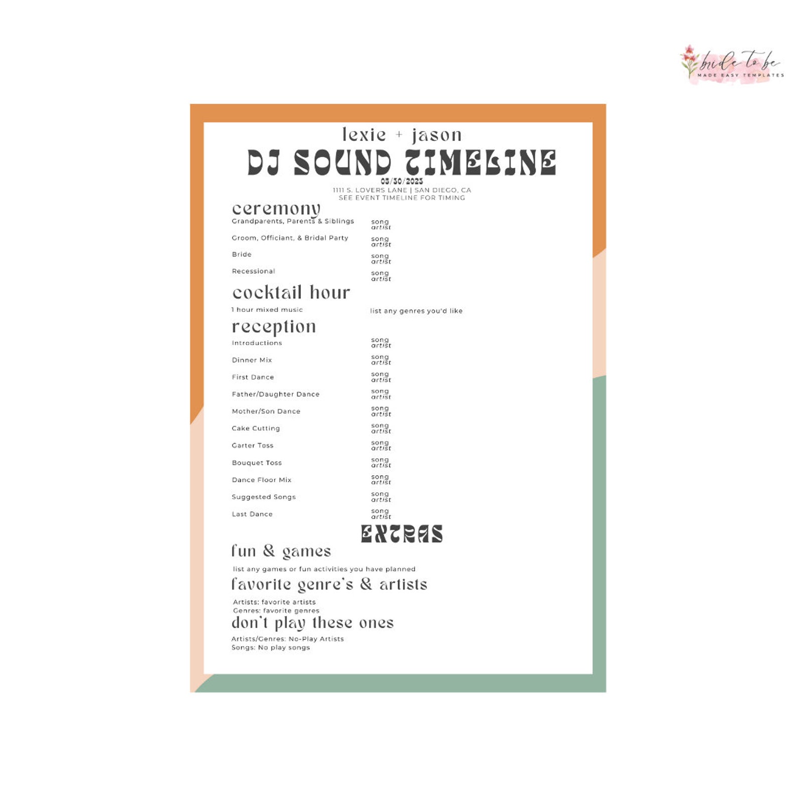 Groovy Retro Wedding DJ Timeline Template, Modern DJ Wedding Music ...