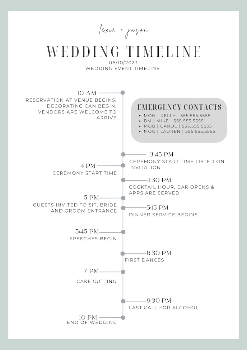 Sage Wedding Timeline Template, Wedding Timeline Planning Guide ...