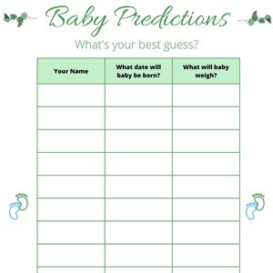 Baby Predictions, Baby Shower Game, Guessing Game, Baby Prediction Game ...